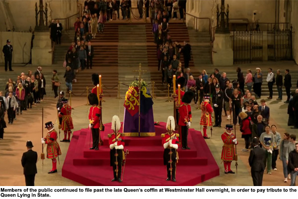 Queen's coffin at Westminster Hall in the House of Parliament Complex ...